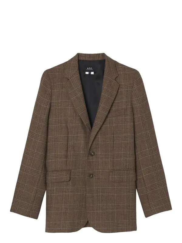 A.p.c. Annie Virgin Wool Check Blazer - Brown