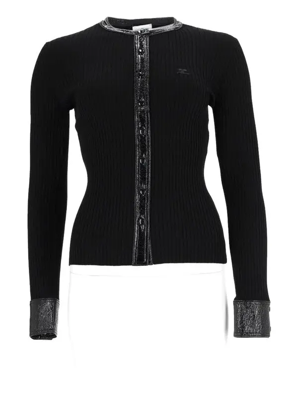 COURREGES Ribbed Cardigan With Vinyl Details - Black