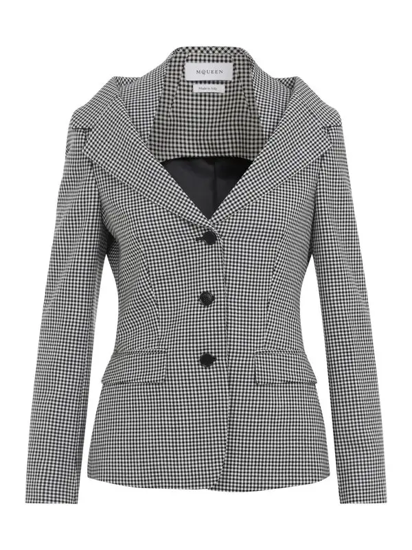 Alexander McQueen Gingham Check Single-breasted Harness Jacket - Black