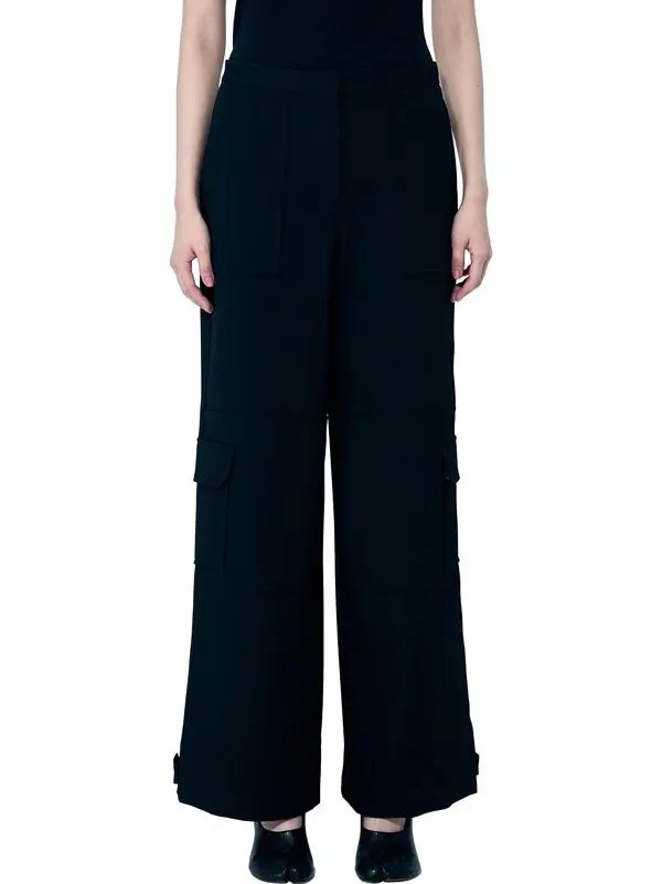 GANNI Solid Twill Suiting Cargo Pants - Black