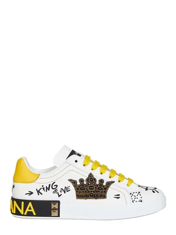 Dolce & Gabbana White Leather Portofino Sneakers - Multicolor