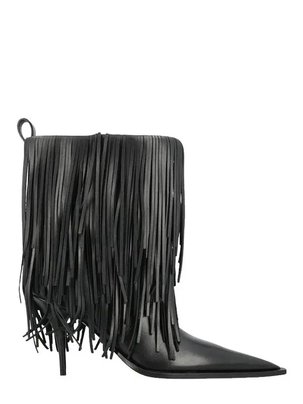 Balenciaga Fringed Pointed Toe Boots - Black