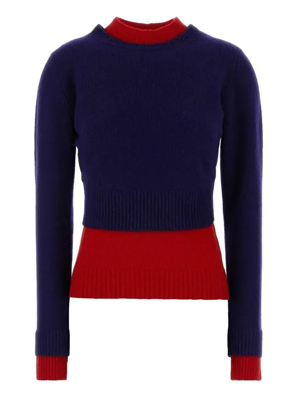 JIL SANDER Wool Blend Layered Sweater - Blue