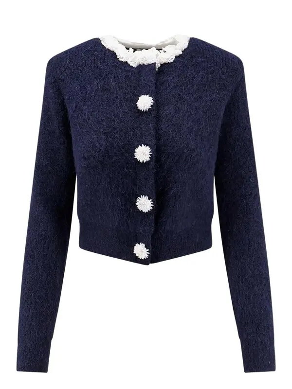 SELF-PORTRAIT Cardigan With Flower Pearl Buttons - Blue