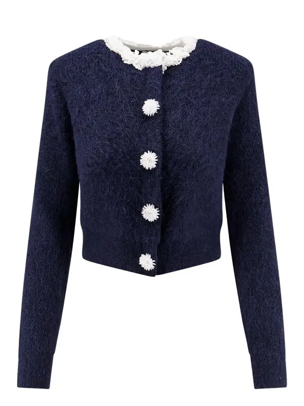 SELF-PORTRAIT Cardigan With Flower Pearl Buttons - Blue