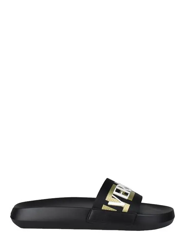 Versace La Greca Print Rubber Slides - Black