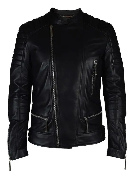 Philipp Plein Leather Biker Jacket - Black