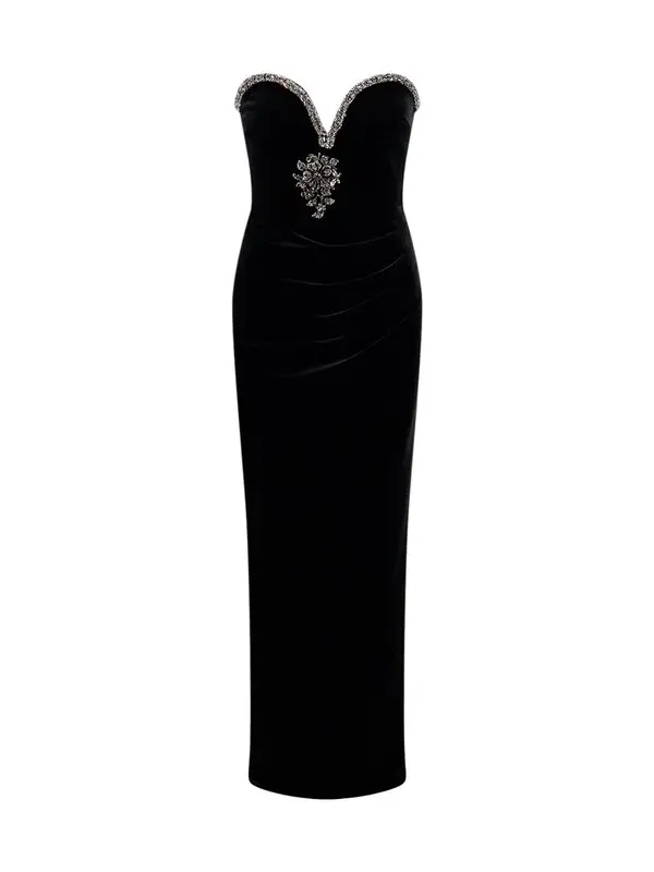 SELF-PORTRAIT Velvet Long Dress - Black