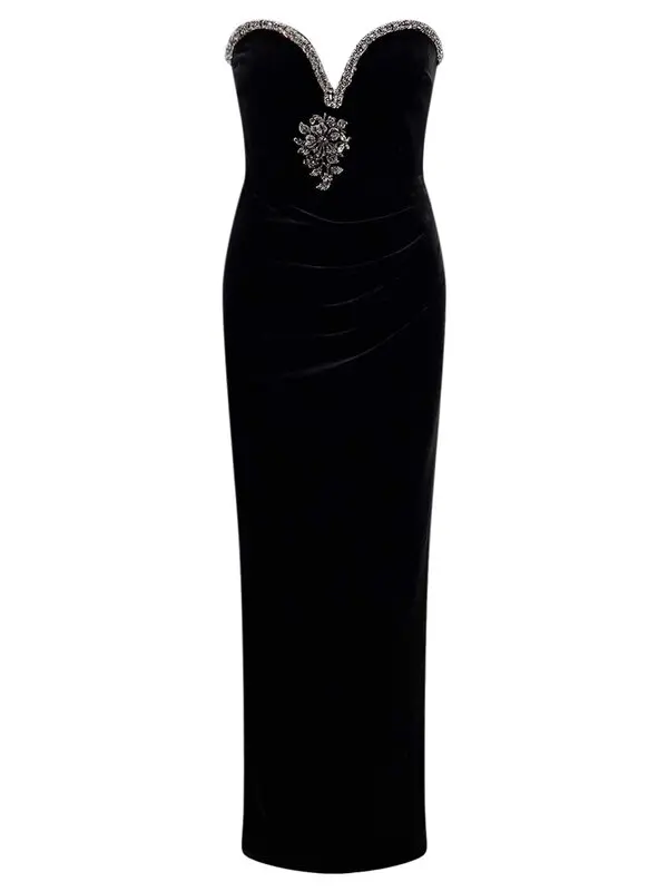 SELF-PORTRAIT Velvet Long Dress - Black
