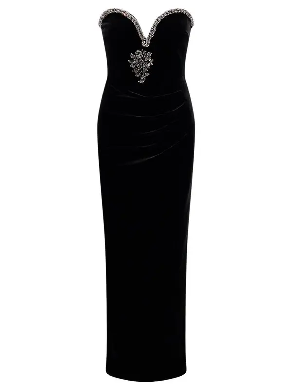 SELF-PORTRAIT Velvet Long Dress - Black