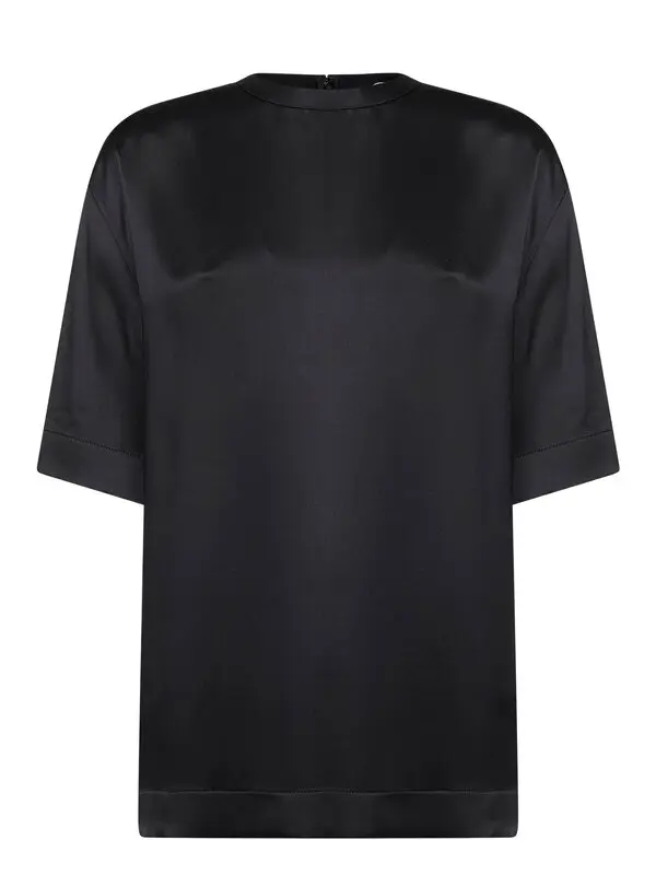 TOTEME Black Viscose Satin Crewneck T-shirt - Multicolor