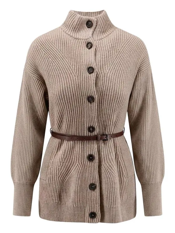 Brunello Cucinelli Wool, Cashmere, And Silk Blend Cardigan - Brown