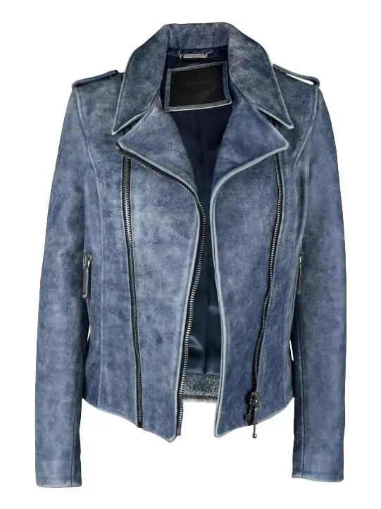 Philipp Plein Leather Perfecto Jacket - Blue