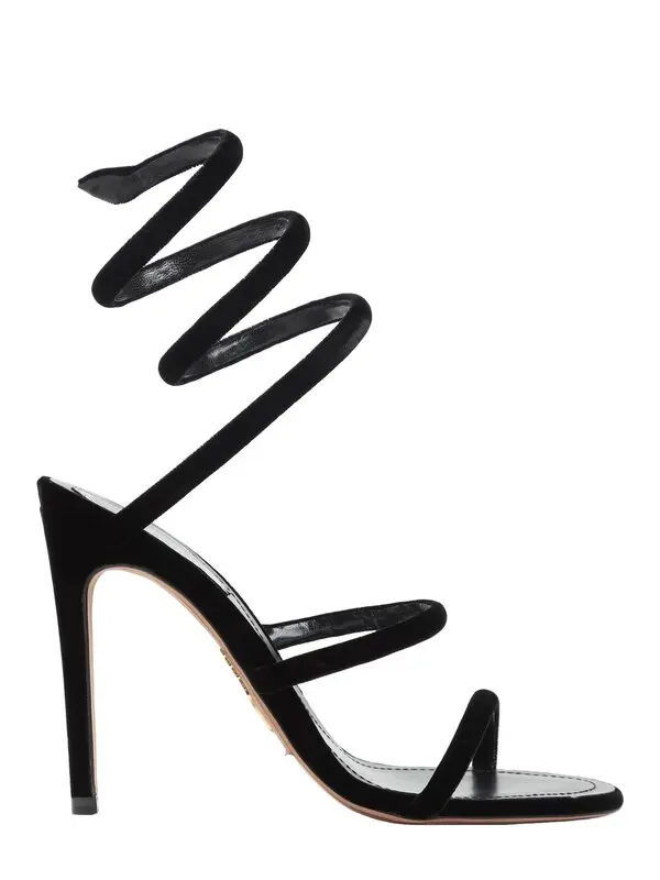 Rene Caovilla Velvet Snake Sandals - Black