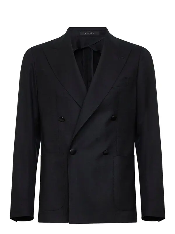 Tagliatore Black Stretch Virgin Wool Montecarlo Double-breasted Blazer - Multicolor