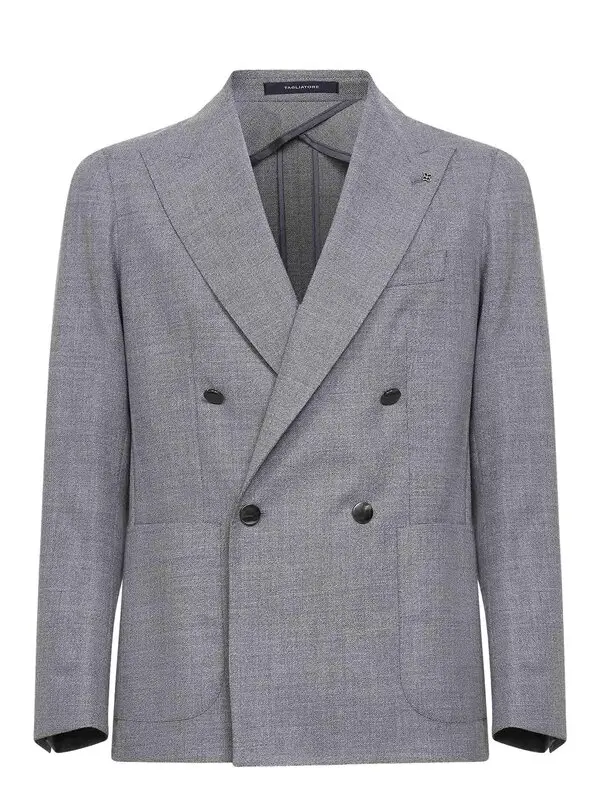 Tagliatore Silver Grey Stretch Virgin Wool Montecarlo Double-breasted Blazer - Multicolor