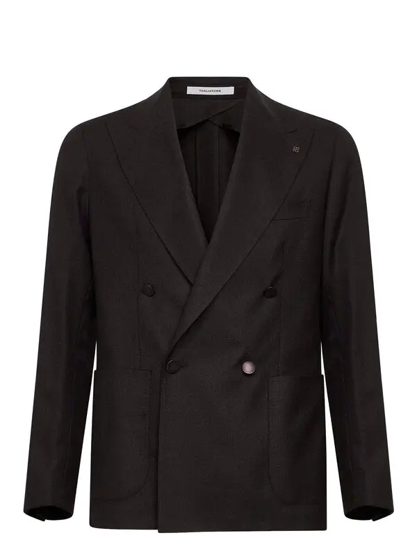 Tagliatore Dark Brown Stretch Virgin Wool Montecarlo Double-breasted Blazer - Multicolor