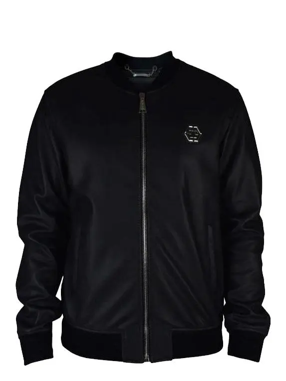 Philipp Plein Leather Bomber Jacket - Black