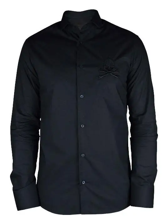 Philipp Plein Diamond Cut Ls Skull Shirt - Black