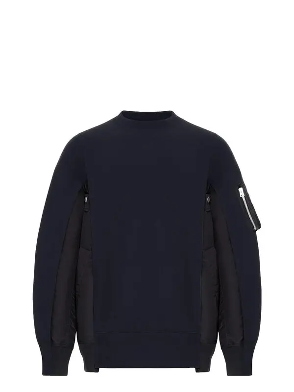 Sacai Cotton Blend Sweatshirt With Nylon Details Applied - Black