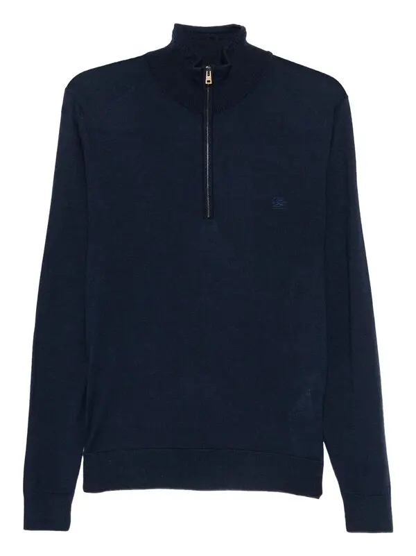 Etro Fuji Knitted Quarter Zip Jumper - Blue