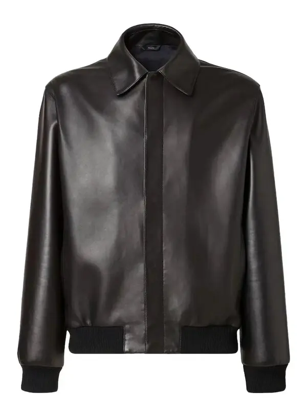 Fendi Leather Bluson With Maxi Lettering Embroidery - Black