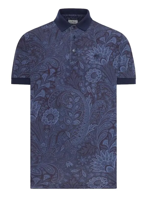 Etro Cotton Piquet Polo Shirt With Paisley Print - Blue