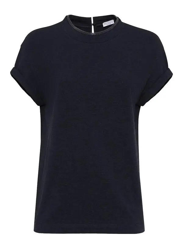 Brunello Cucinelli Stretch Cotton Jersey T-shirt With Precious Faux Layering - Gray