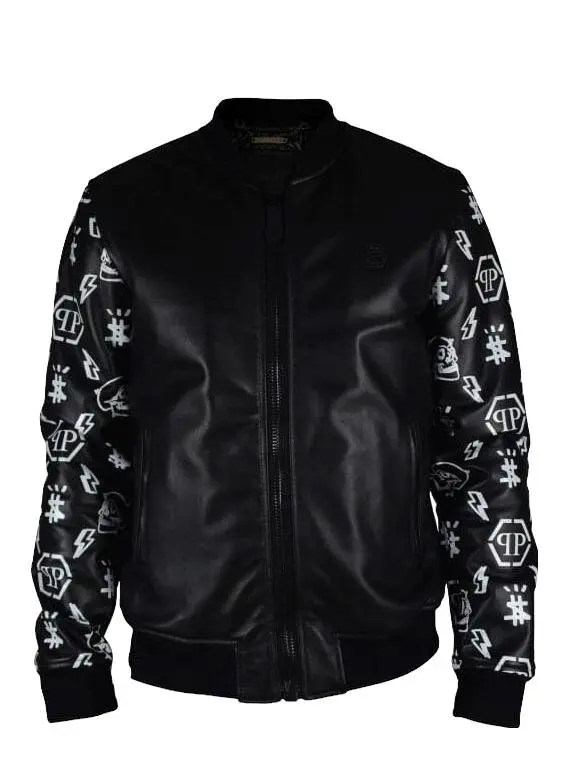 Philipp Plein Leather Bomber Jacket - Black