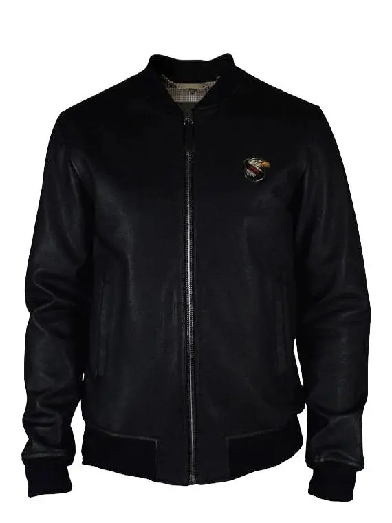 Philipp Plein Leather Bomber Jacket - Black