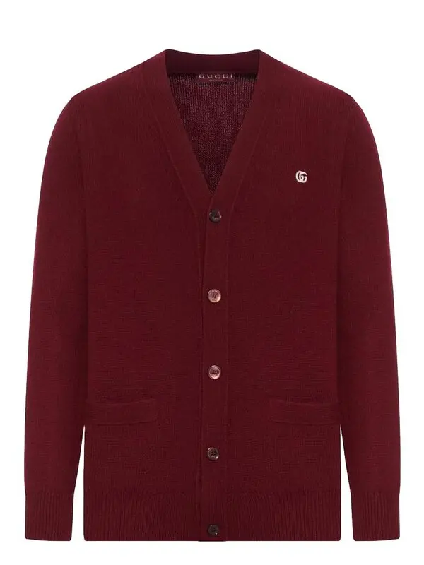 Gucci Cashmere Cardigan With Logo On The Chest - Red