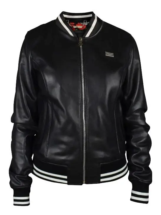 Philipp Plein Leather Bomber Jacket - Black