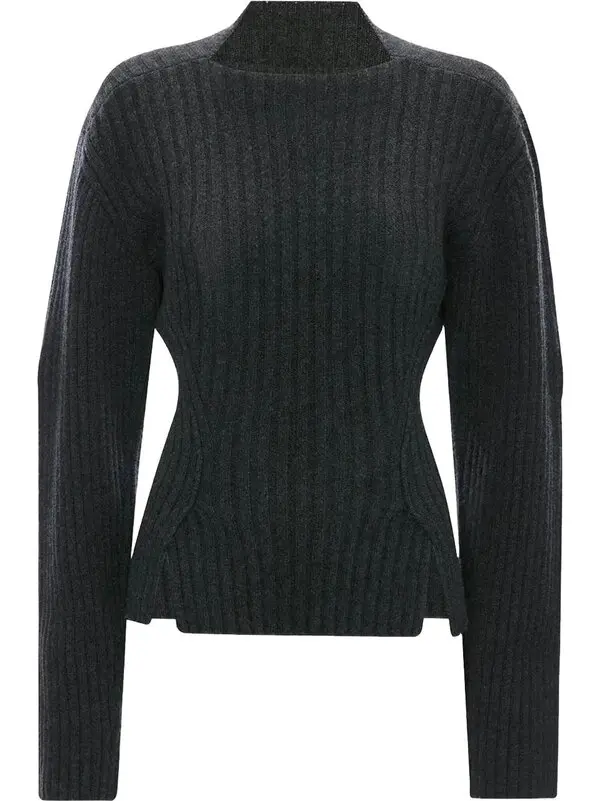 Victoria Beckham Ribbed Jumper In Merino Wool - Gray