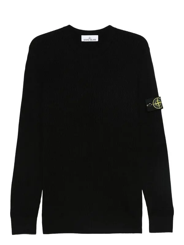 Stone Island Crewneck Sweater With Ribbed Trims - Black