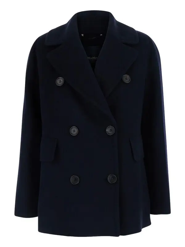 Max Mara S Camilla Coat With Notched Revers And Long Sleeves In Tech Fabric Blue - Multicolor