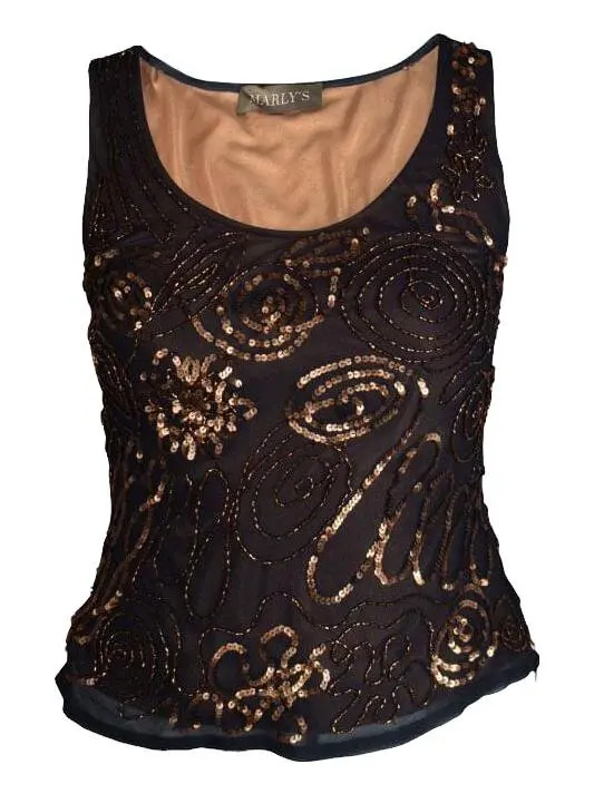 MARLY'S Silk Sequined Tank Top - Brown