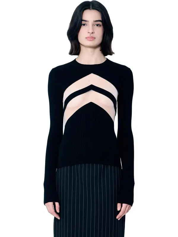 JEAN PAUL GAULTIER Ribbed Sweater With Transparent Panels - Black
