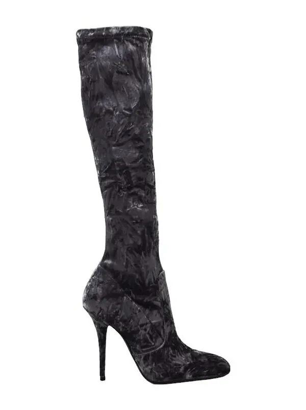 Saint Laurent Talia Velvet Stiletto Boots - Gray
