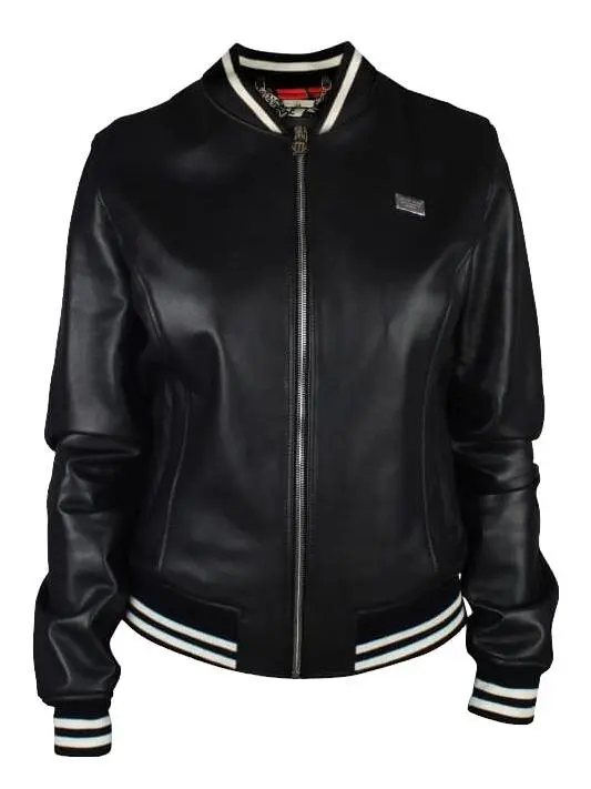 Philipp Plein Leather Bomber Jacket - Black