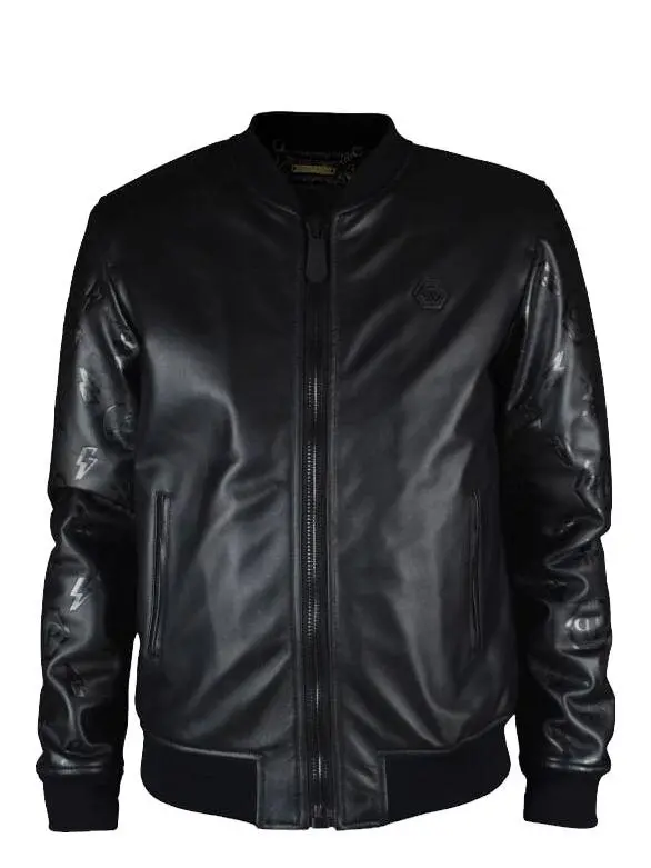 Philipp Plein Leather Bomber Jacket - Black