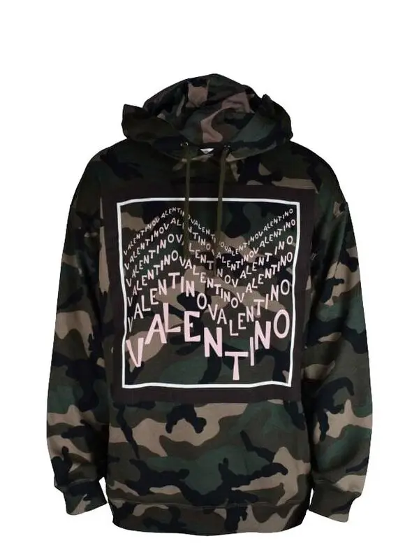 Valentino Garavani Camouflage Logo Print Hoodie - Yellow