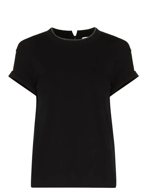 Brunello Cucinelli Stretch Cotton Jersey T-shirt With Precious Faux Layering - Black