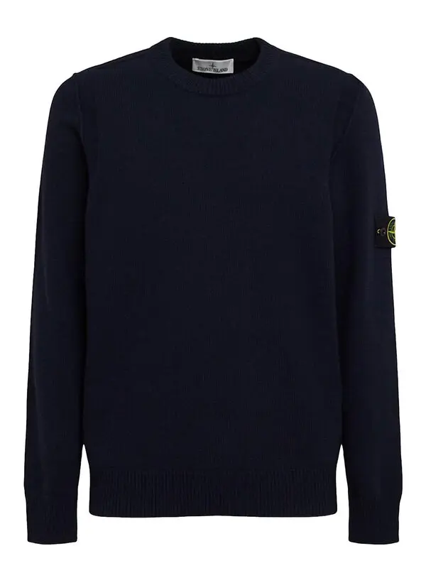 Stone Island Loose Fit Ribbed Cotton Crewneck Sweater - Blue