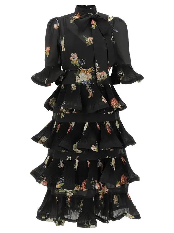 Zimmermann Pleated Sleeved Midi Dress - Black