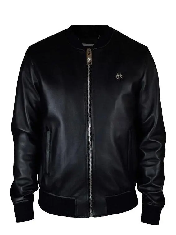 Philipp Plein Leather Bomber Jacket - Black