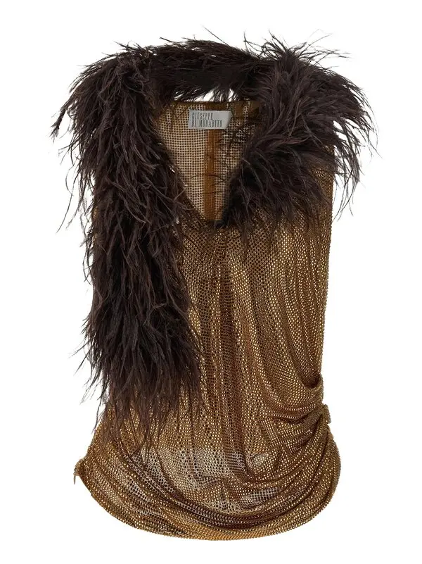 Giuseppe Di Morabito Feather Trimmed Embellished Top - Gold