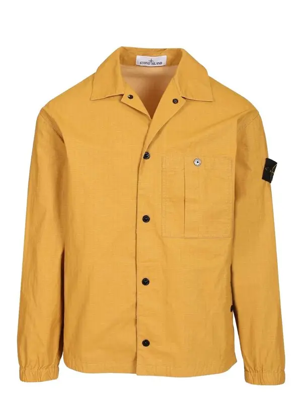 Stone Island Overshirt In Resin-treated Cotton Ripstop - Yellow