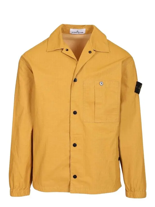 Stone Island Overshirt In Resin-treated Cotton Ripstop - Yellow