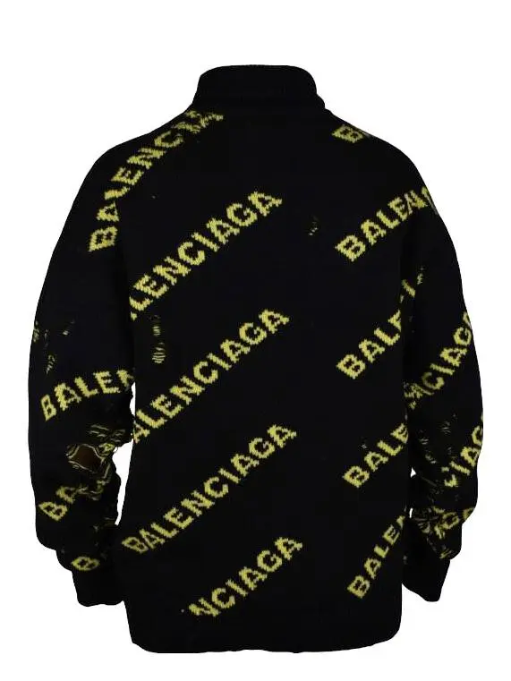 Balenciaga Diagonal Logo Turtleneck Sweater - Black