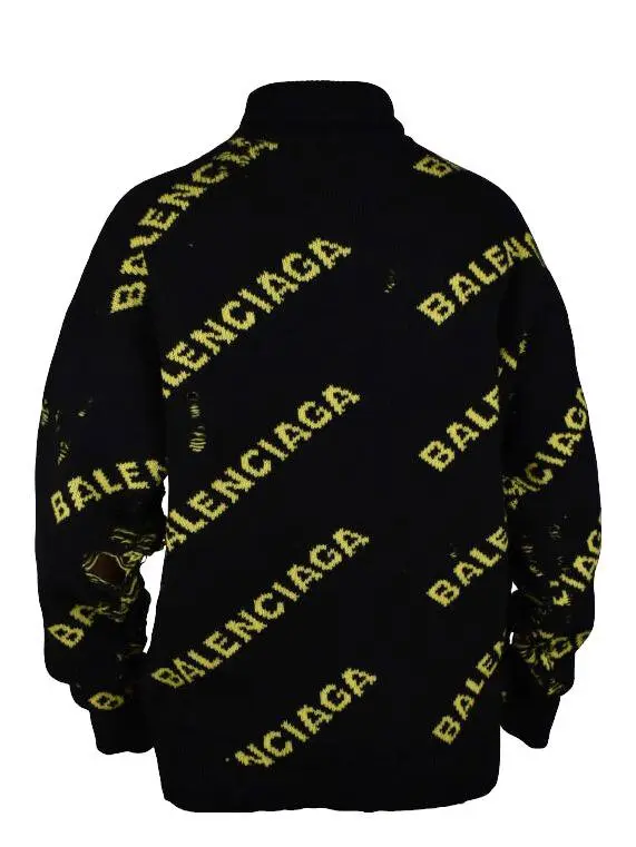 Balenciaga Diagonal Logo Turtleneck Sweater - Black